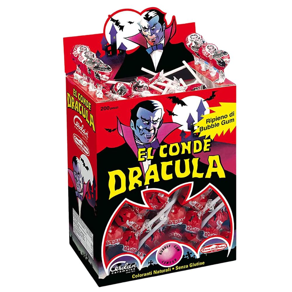 El Conde Dracula Lollipop Cherry - Lecca lecca con gomma da masticare al gusto di ciliegia da 8 ...