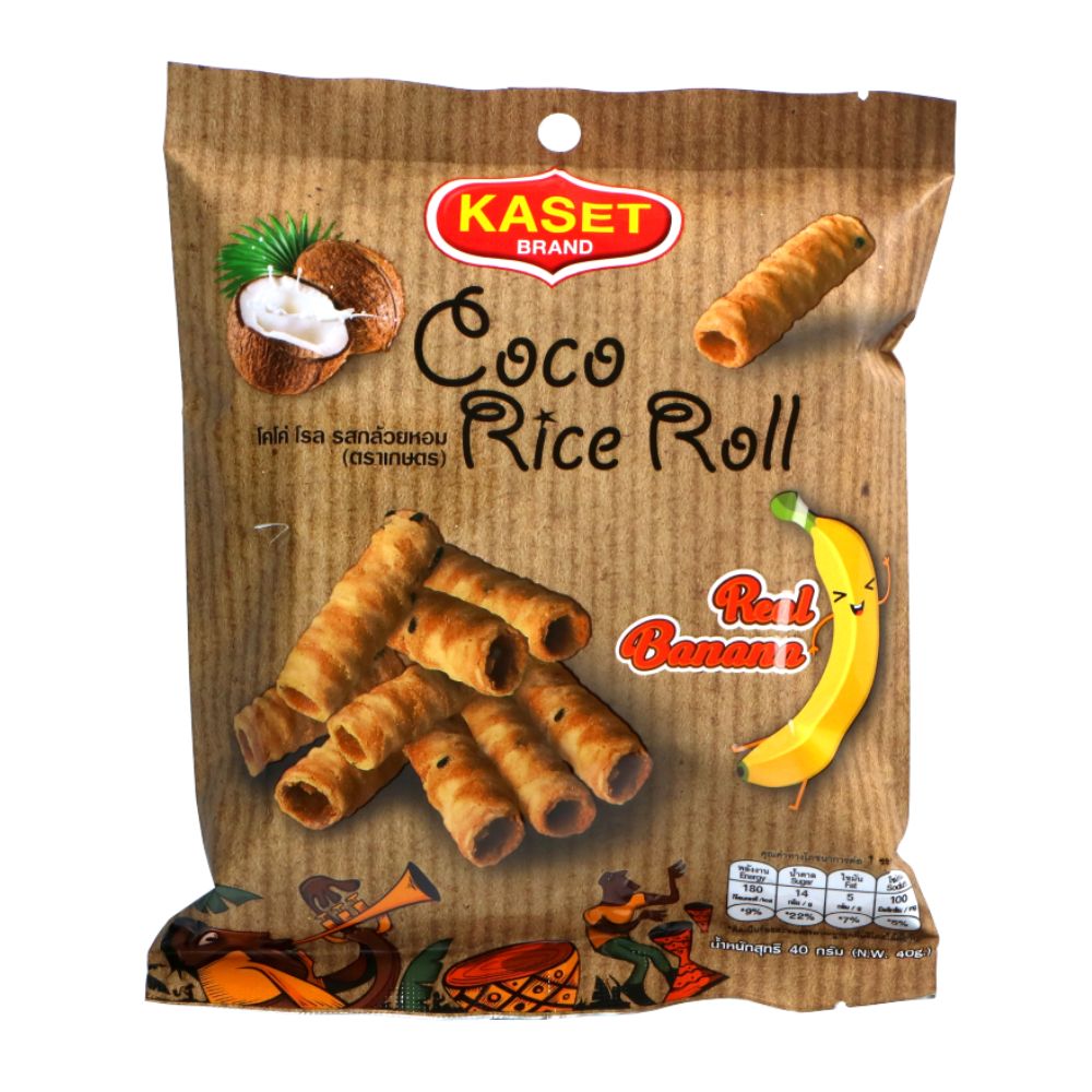 Coco Rice Rolls Banana Flavor - wafer di riso al cocco e banana da 40g ...