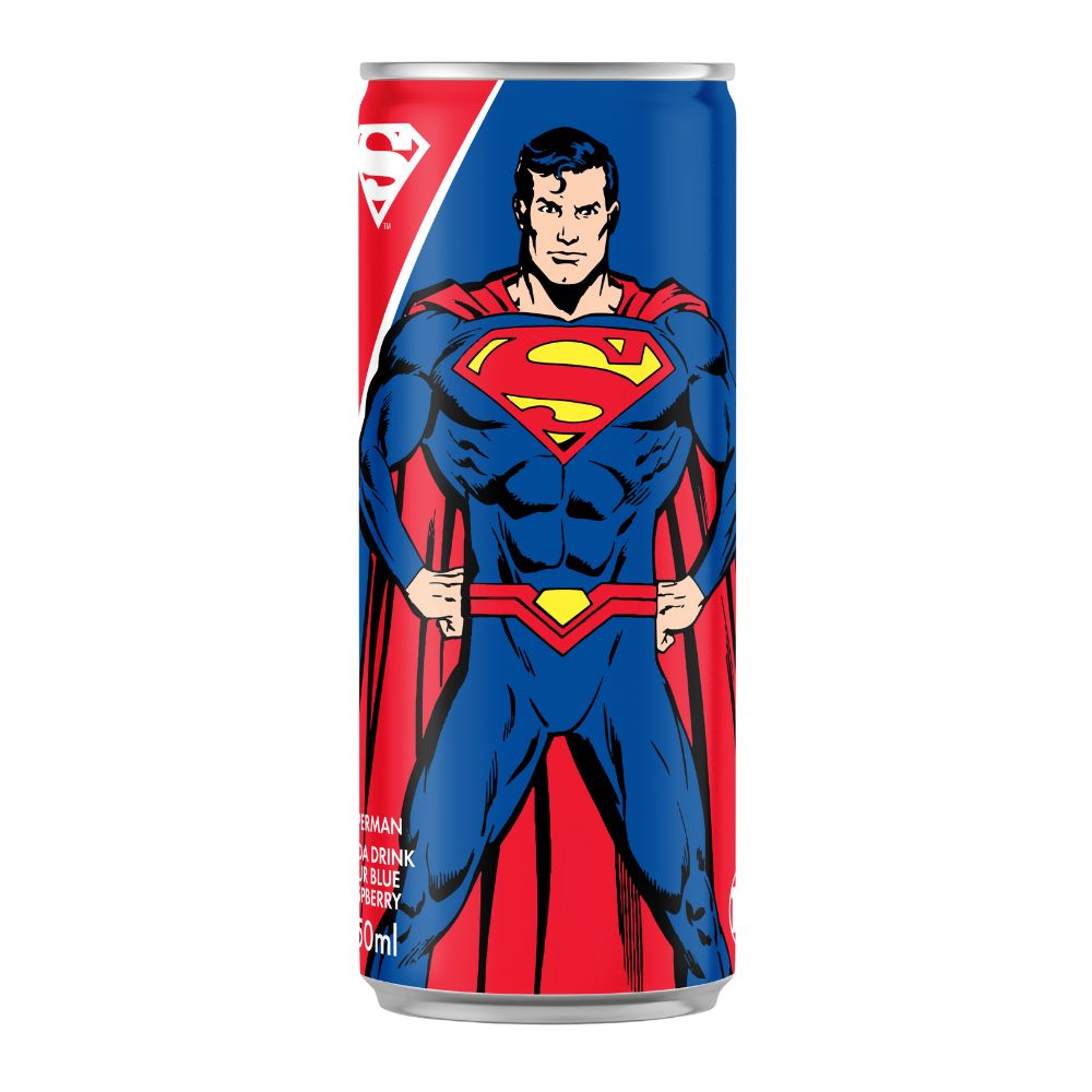 Superman Sour Blue Raspberry Soda Drink, bevanda analcolica gassata al ...