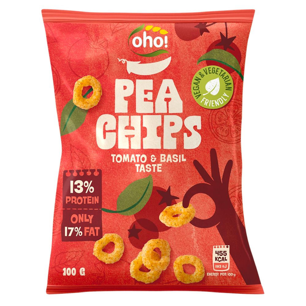 Oho Pea Chips Tomato & Basil - chips di lenticchie al gusto di pomodoro ...