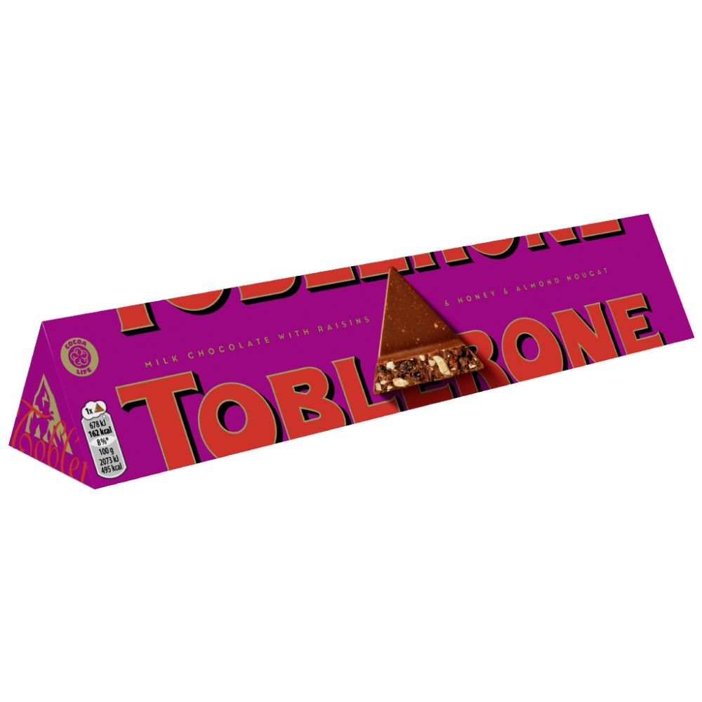 Toblerone Milk Chocolate with Raisins, Honey and Almond - barretta di ...