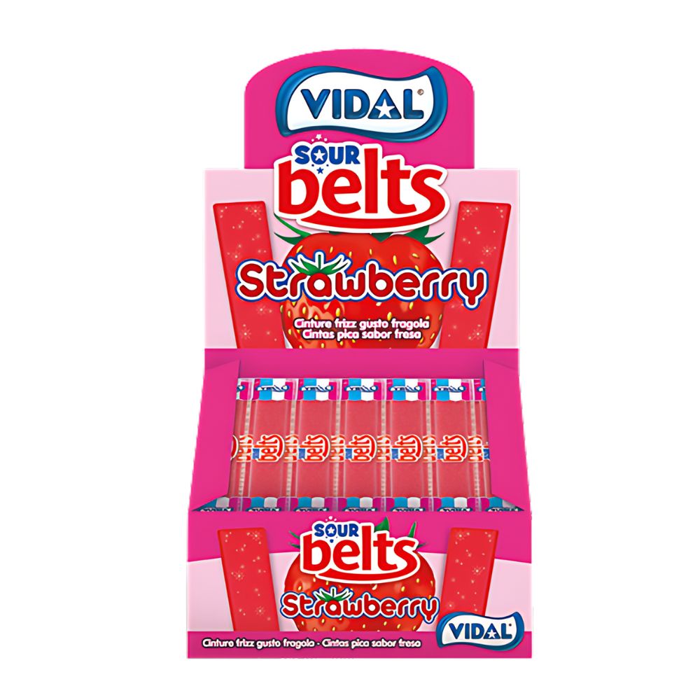 Vidal Sour Belts Strawberry - caramella al gusto aspro di fragola da 9g ...